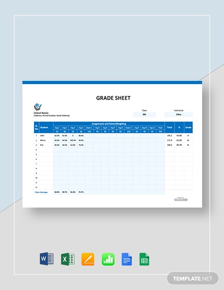 Free 37+ Grade Sheet Template - Word, Excel, PDF Documents Download