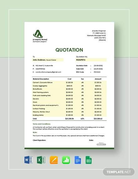 9+ FREE Construction Quotation Templates - PDF, Word, Apple Pages