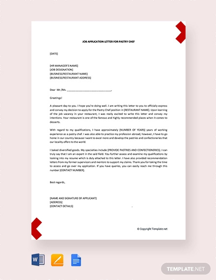 10+ Job Application Letters For Chef - Sample, Example Format Download