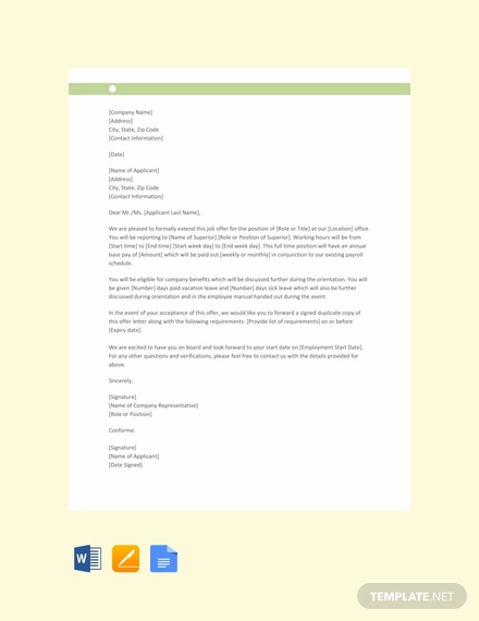 Offer Letter Templates - 17+ Word, PDF Documents Download!