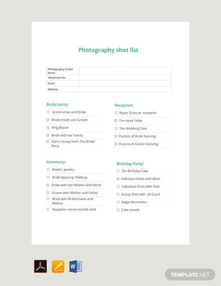 11+ Sample Shot List Templates - DOC, PDF, Excel