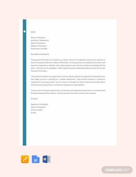 Notice of Resignation Letter Template - 20+ Free Word, Excel, PDF ...