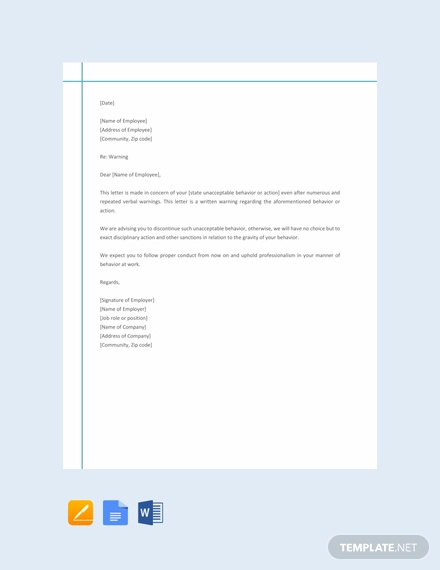 42+ Printable Written Warning Templates - PDF, Google Docs, MS Word ...