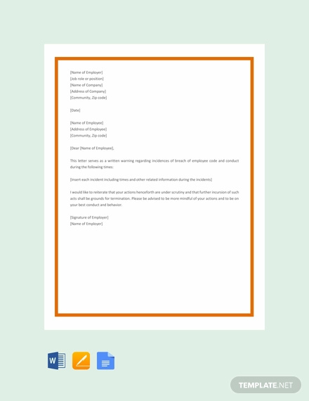 42+ Printable Written Warning Templates - PDF, Google Docs, MS Word ...