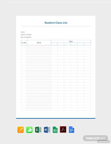 Class List Template - 17+ Word, Excel, PDF Format Download