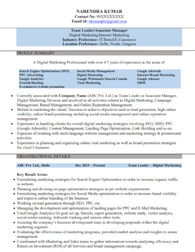 Marketing Resume Format Template - 33+ Free Word, PDF Format Download!