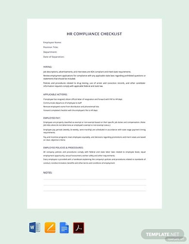 12+ FREE HR Compliance Checklist Templates in PDF | Word | Pages