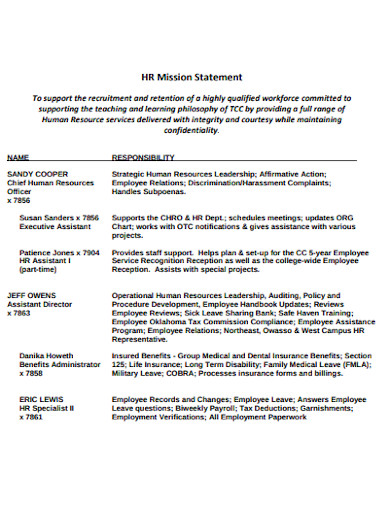 12 FREE HR Mission Statement Templates In PDF Word