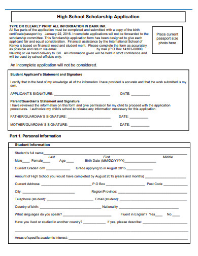 11+ High School Scholarship Application Templates in PDF | DOC