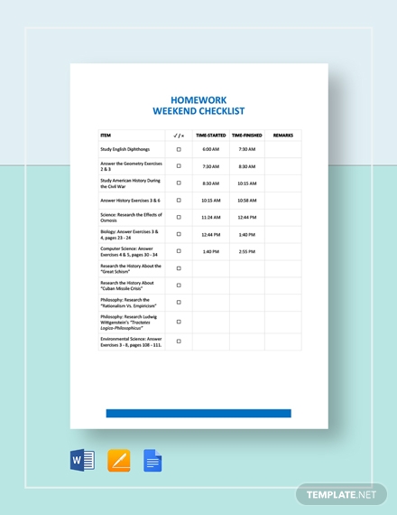 10+ Homework Planner Templates in Docs | Word | Pages | PDF | Sheets ...