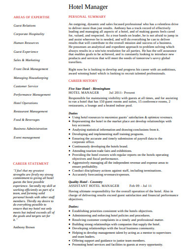 10+ Hospitality Management Resume Templates in PDF | DOC