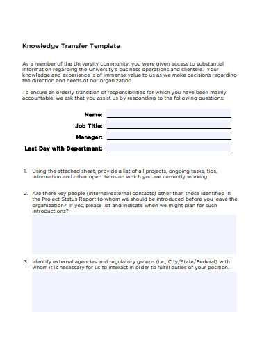 9+ Knowledge Transfer Plan Templates in PDF | MS Word