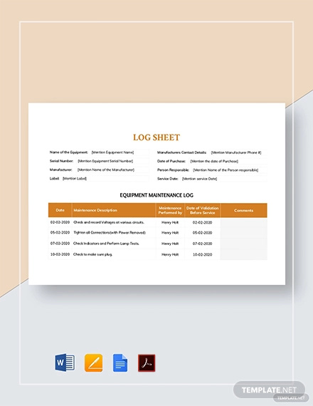 Maintenance Log Template - 17+ Word, Excel, PDF Documents!
