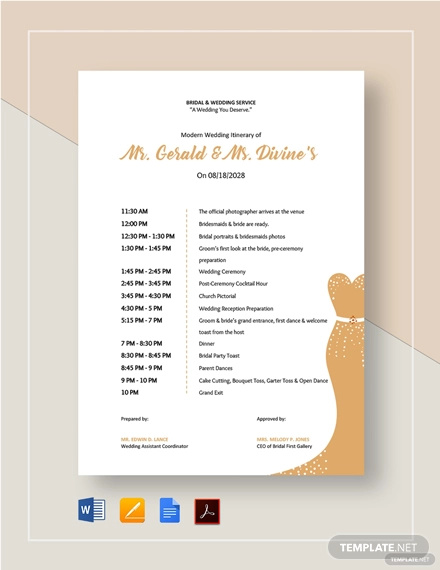 52 Wedding Itinerary Templates DOC PDF PSD