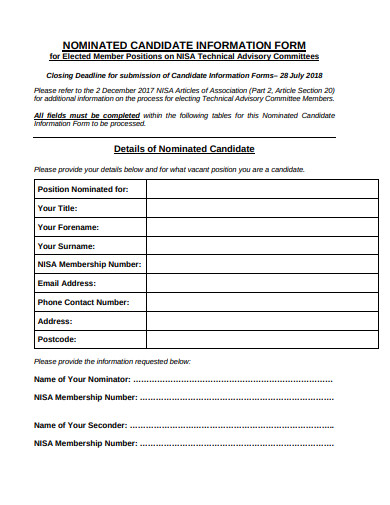11+ Candidate Information Form Templates in PDF | DOC