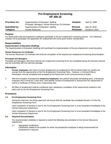 10+ Pre-Employment Screening Policy Templates in PDF | DOC