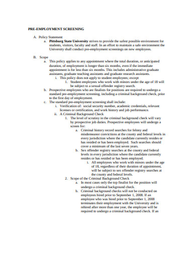 10+ Pre-Employment Screening Policy Templates in PDF | DOC