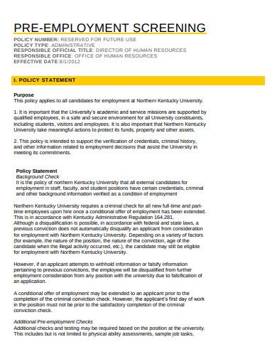 10+ Pre-Employment Screening Policy Templates in PDF | DOC