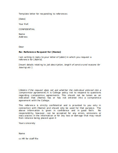 Reference Check Re Letter