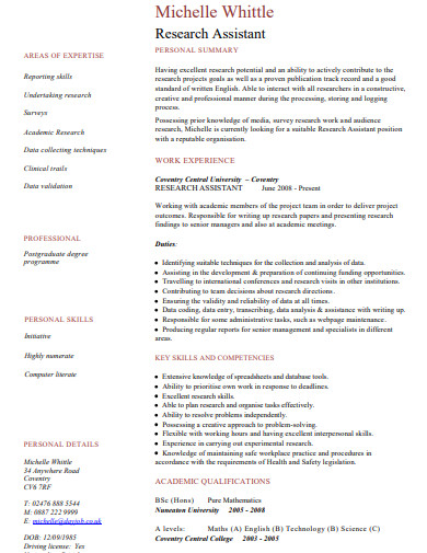 FREE 6+ Research Assistant CV Templates in PDF | MS Word | Pages