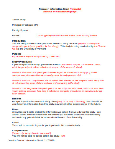 FREE 10+ Research Information Sheet Templates in PDF | MS Word