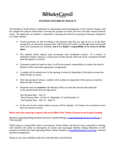 10+ Tuition Payment Policy Templates in PDF | DOC
