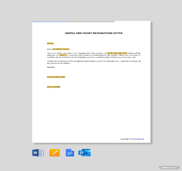 35+ Formal Resignation Letter Template - Free Word, Excel, PDF Format ...