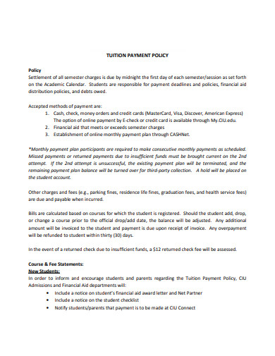 10+ Tuition Payment Policy Templates in PDF | DOC