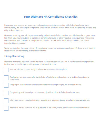 12+ FREE HR Compliance Checklist Templates in PDF | Word | Pages