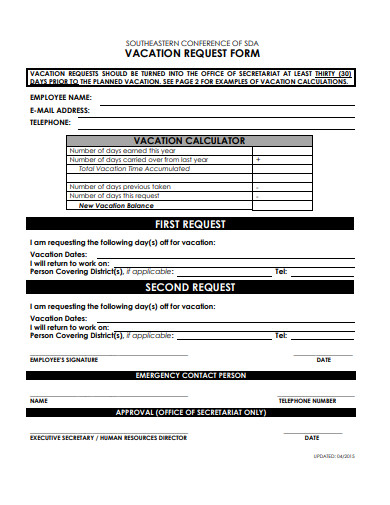 10+ Vacation Request Form Templates in PDF | DOC