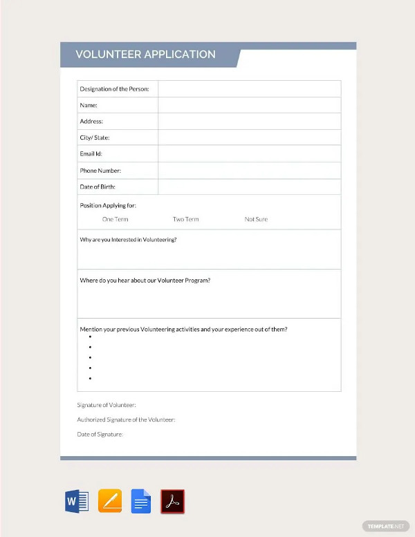 14+ Volunteer Application Template - Word, PDF