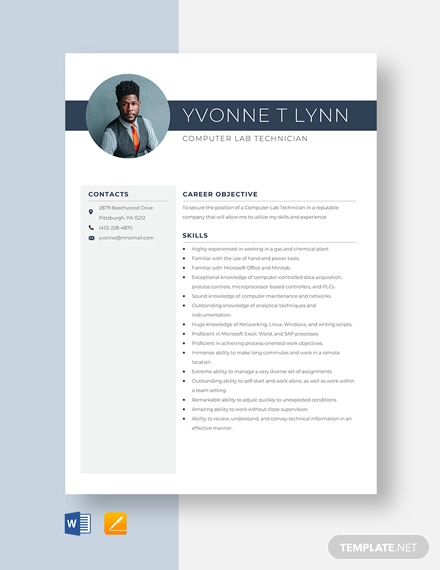 Lab Technician Resume Template - 15+ Free Word, PDF Document Downloads