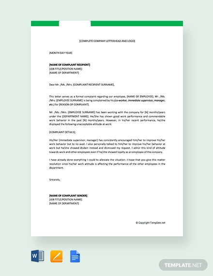 Employee Complaint Letter – 14+ Word, PDF Documents Download