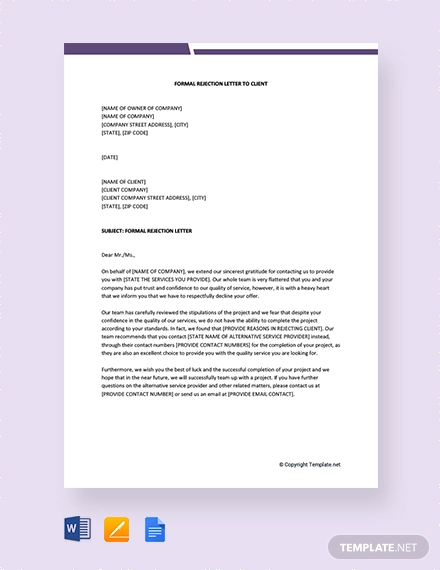 14+ Formal Rejection Letters - Sample, Example Format Download