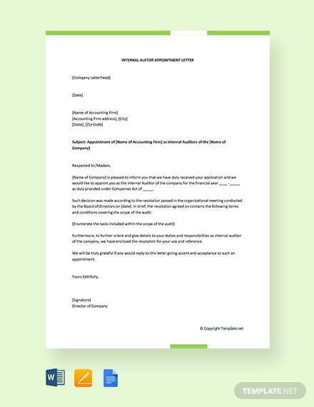 Auditor Appointment Letter Templates - 11+ Word, PDF Format Download