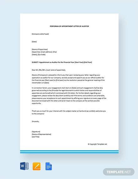 Auditor Appointment Letter Templates - 11+ Word, PDF Format Download