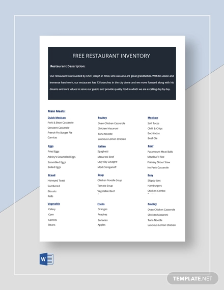 19+ Restaurant Inventory Templates – Sample, Example, Format Download