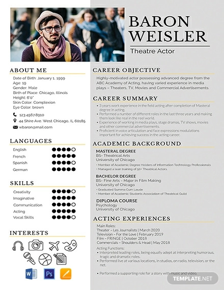 Theater Resume Template 8 Word PDF Documents Download