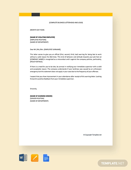 17 Late Warning Letter Examples Word PDF Format Download