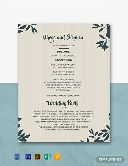 78 Wedding Program Template Word PDF PSD Documents Download 