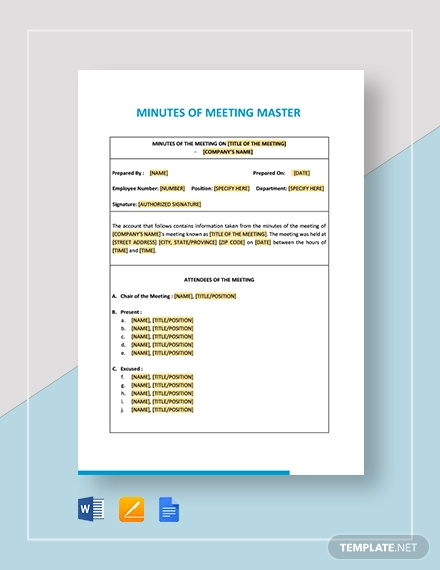46+ Sample Minutes of Meeting Templates - DOC, PDF | Free & Premium ...