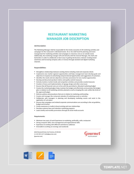 14+ Restaurant Manager Job Description Templates - Word, Apple Pages ...