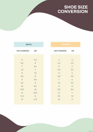 Printable Shoe Size Chart - 21+ PDF Documents Download