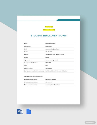 14+ Student Enrollment Form Templates PDF | DOC