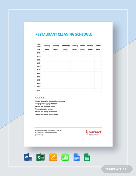 18+ Restaurant Cleaning Schedule Templates in Google Docs | Google ...