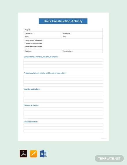 27+ Daily Construction Report Templates - PDF, Google Docs, MS Word ...