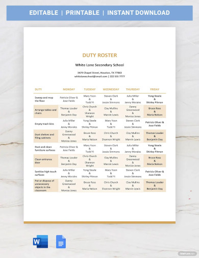 Duty Roster Template - 19+ Free Word, Excel, PDF Document Downloads