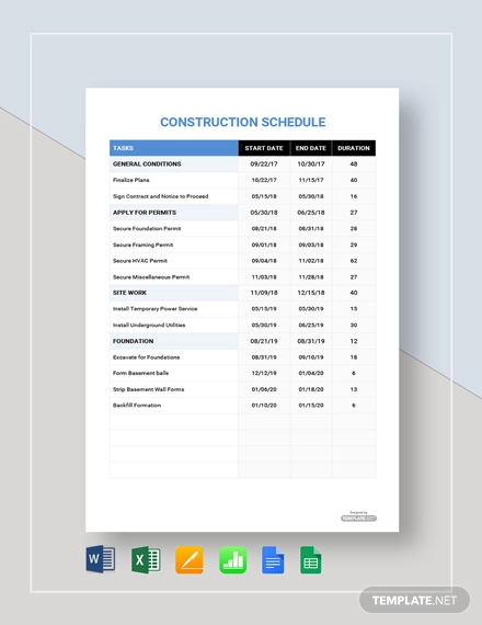21+FREE Construction Schedule Templates - Word, PDF, Excel, Google Docs