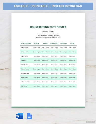 Duty Roster Template - 19+ Free Word, Excel, PDF Document Downloads