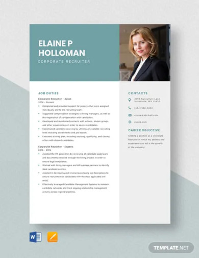 9+ FREE HR Recruiter Resume Templates in PDF | MS Word